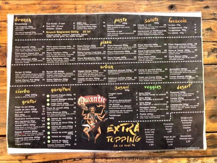 Menu at Quantic Pub, Bucharest