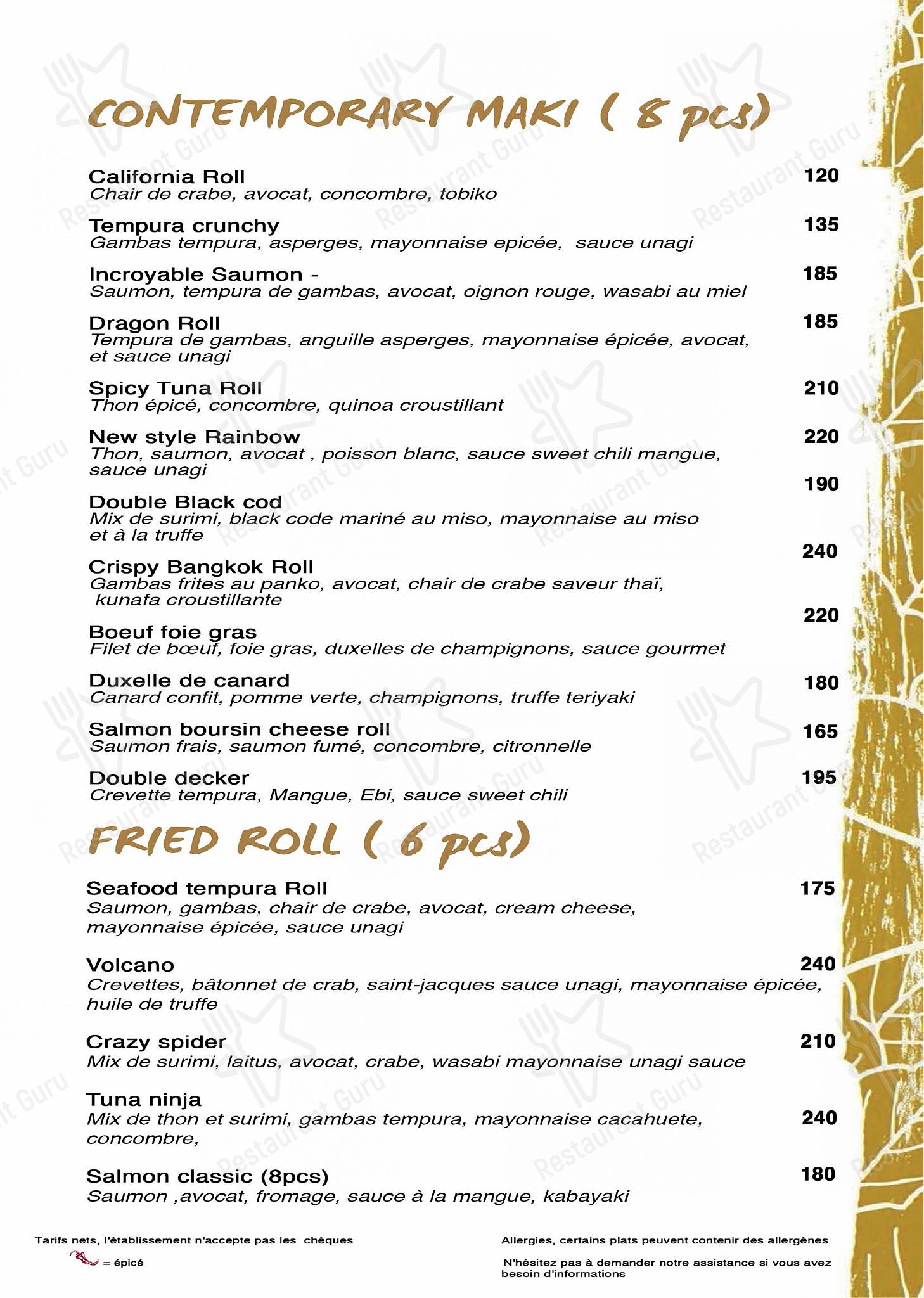 Menu at buddahbar, Marrakesh