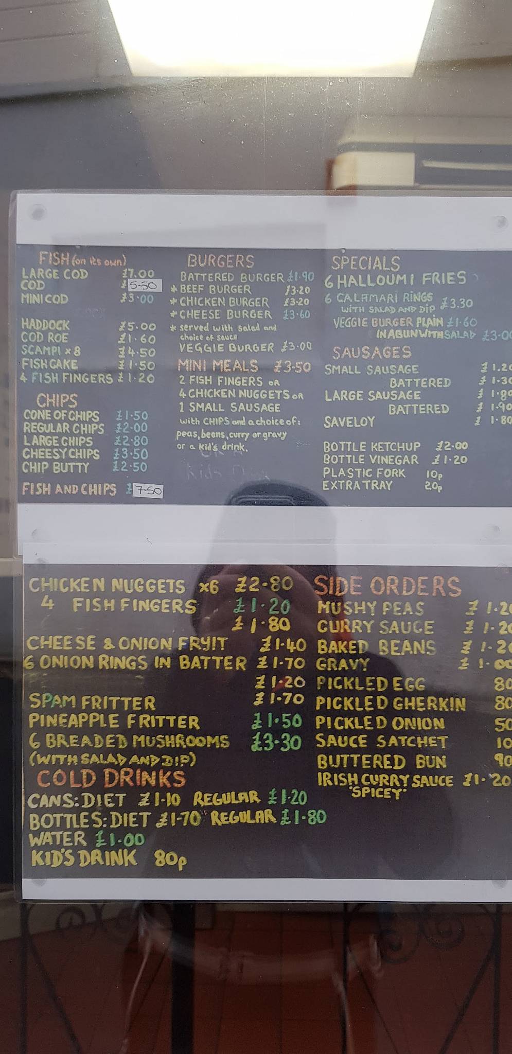Menu at The Mermaid Takeaway fast food, Bude