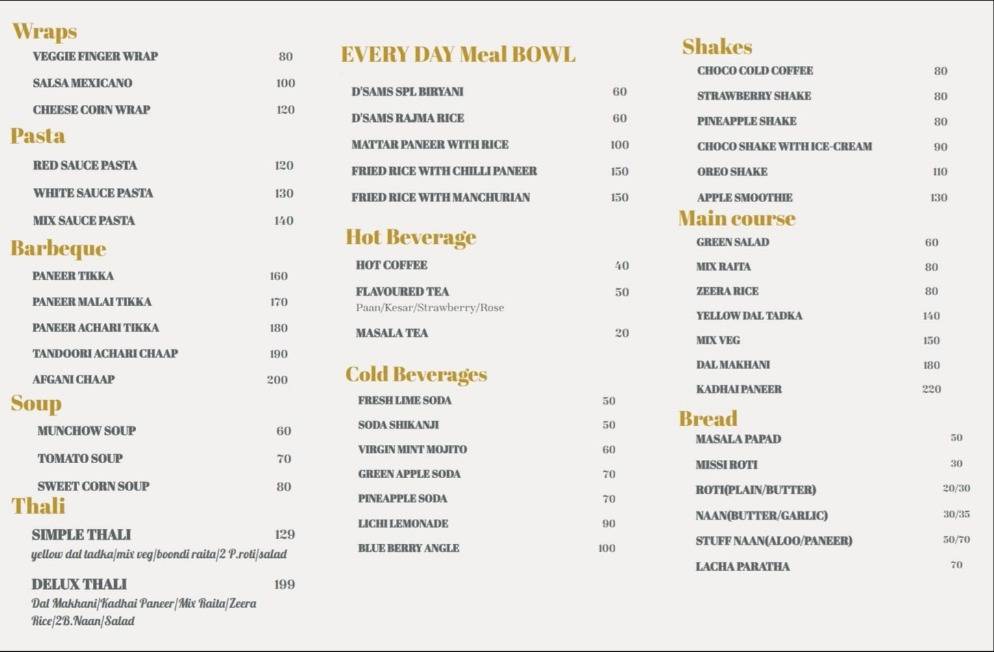Menu at D'Sams Cafe, Budhana