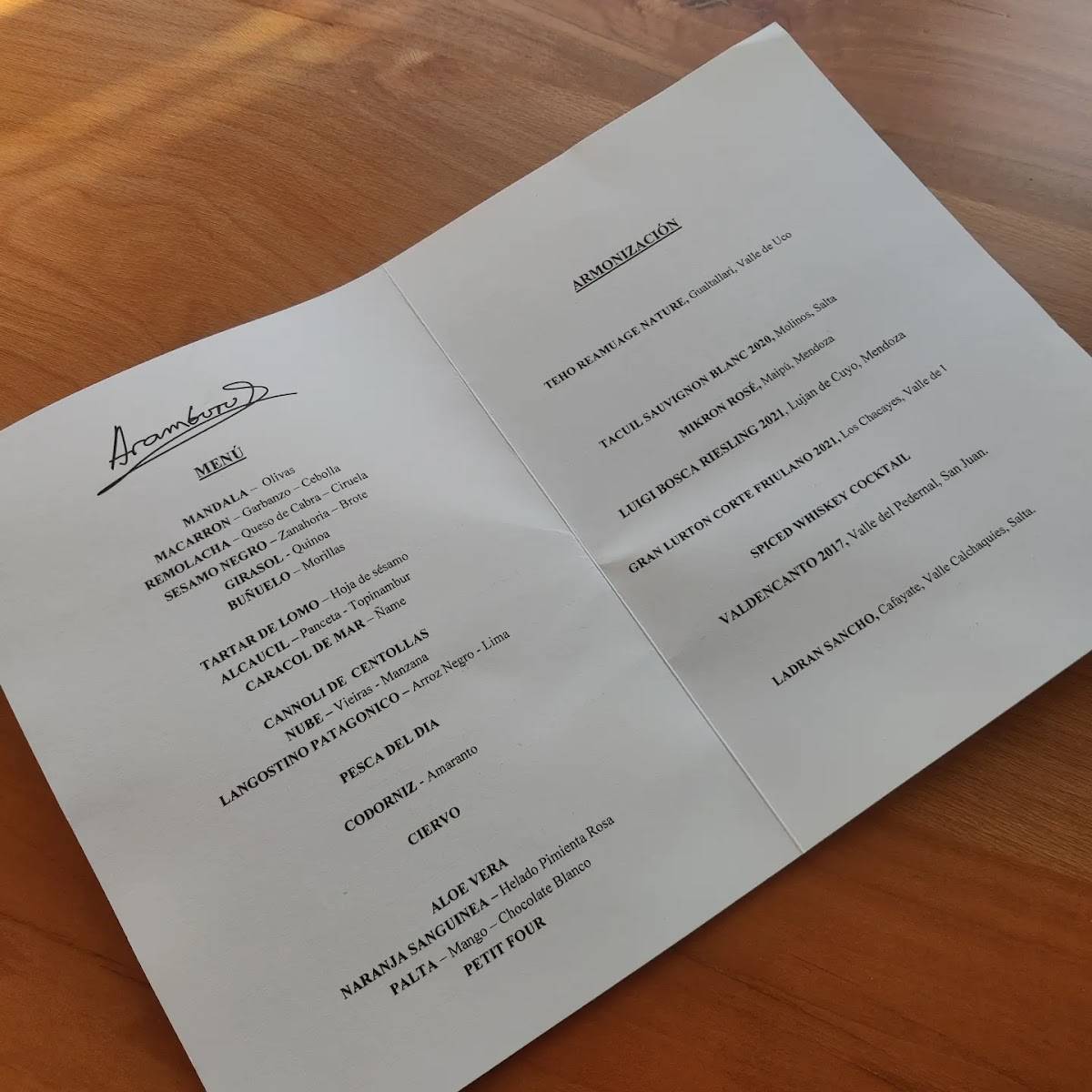 Carta de parrilla Aramburu Relais & Châteaux, Buenos Aires, Vicente ...