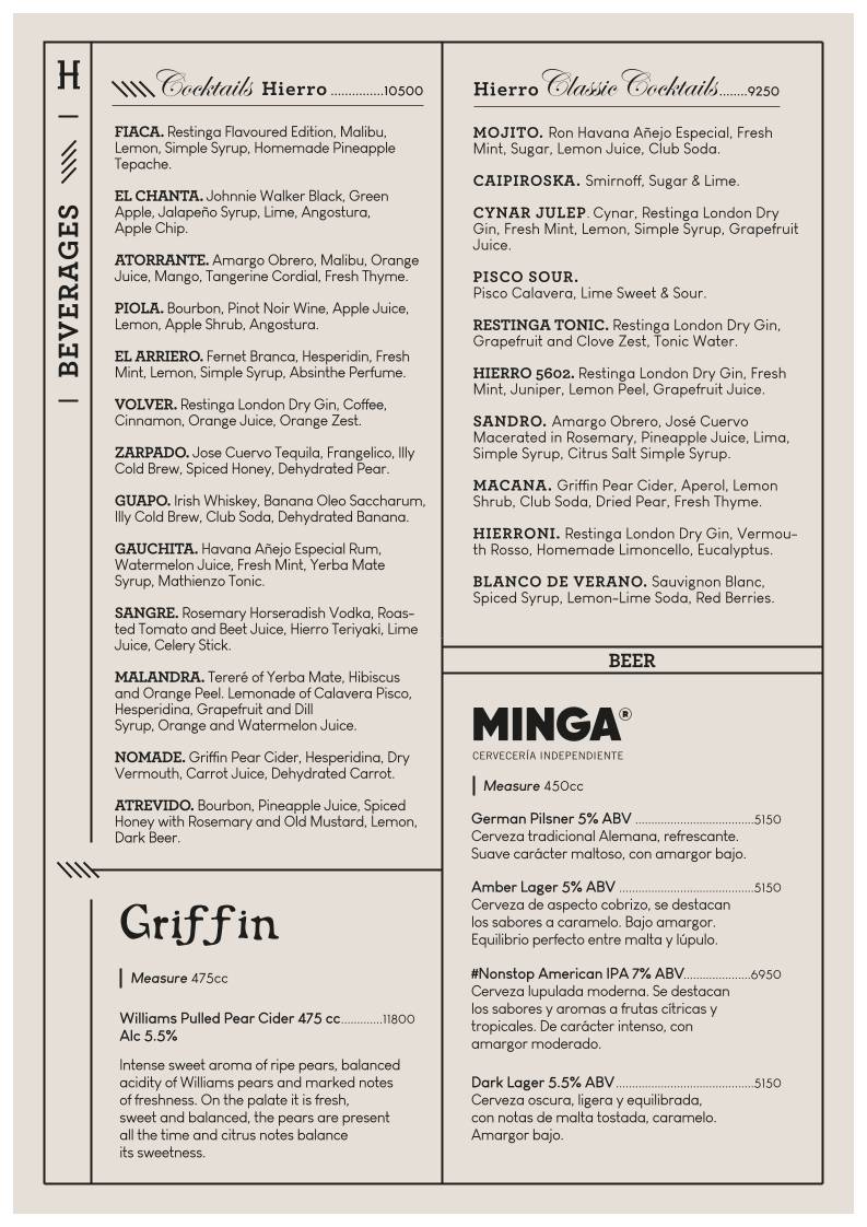 Menu at Hierro Parrilla Palermo, Buenos Aires