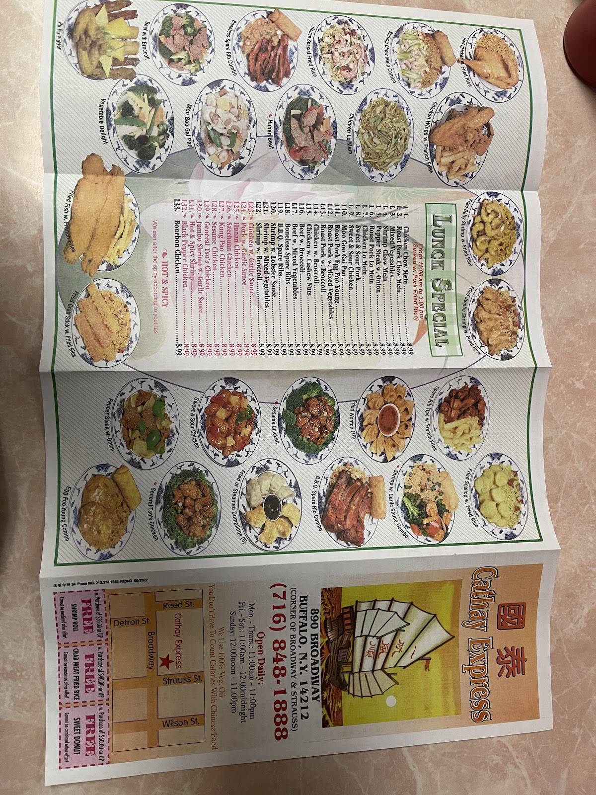 Menu at Cathay Express restaurant, Buffalo
