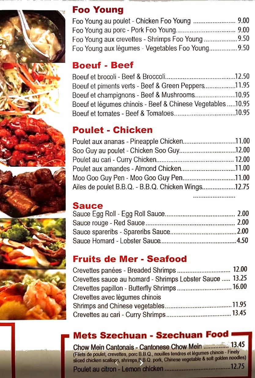 Menu au Buffet Maison Lim restaurant, Repentigny