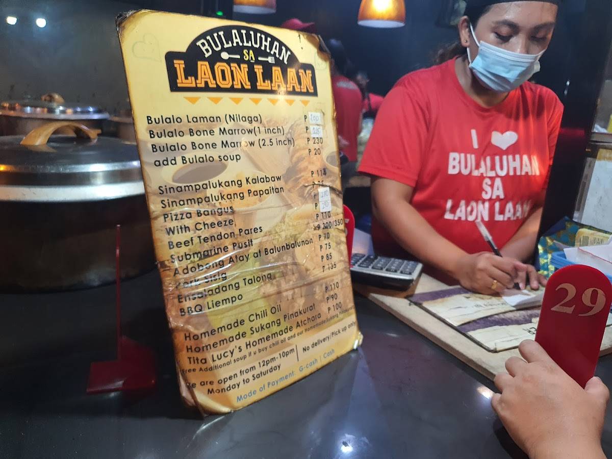 Menu at Bulaluhan Sa Laon laan restaurant, Manila