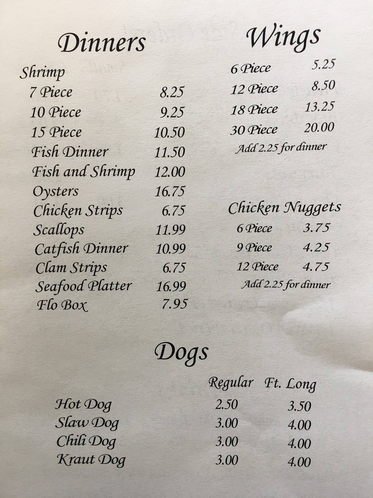 Menu at Bantam Chef restaurant, Bunnell, 101 E Court St