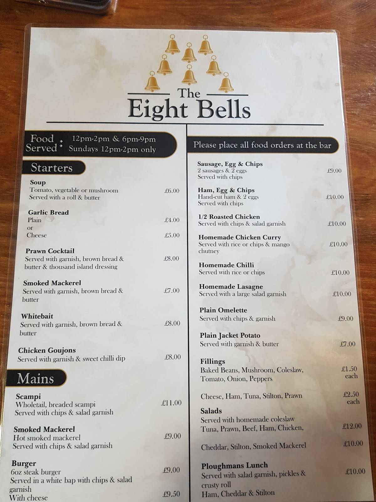 Menu at Eight Bells Bures pub & bar, Bures