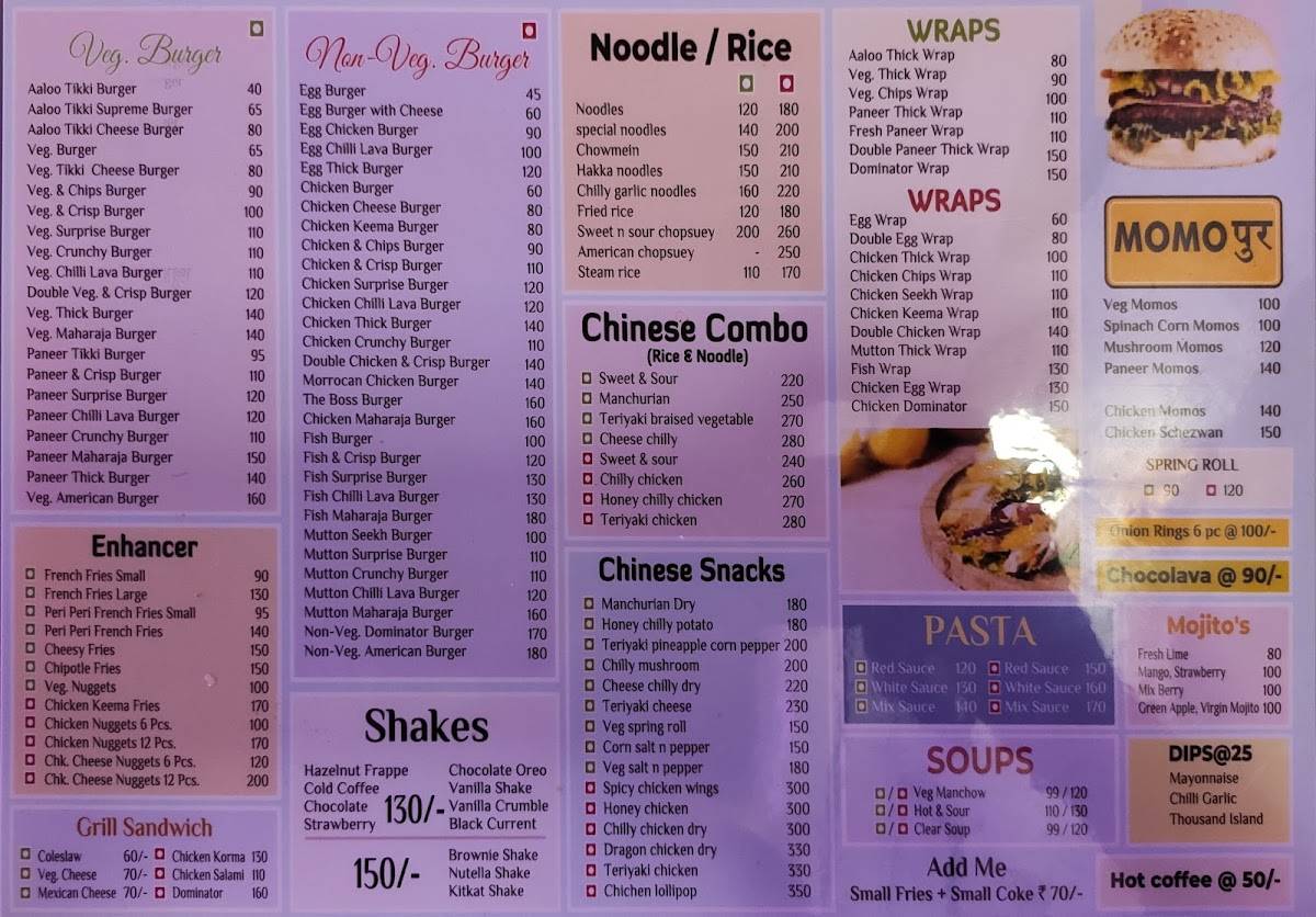 Menu at Burger Hub, Dera Bassi