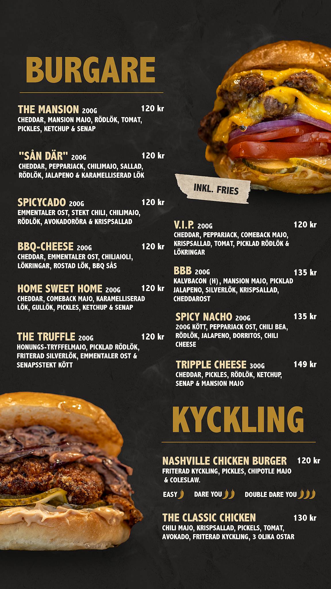 Carta del restaurante Burger Mansion, Malmö