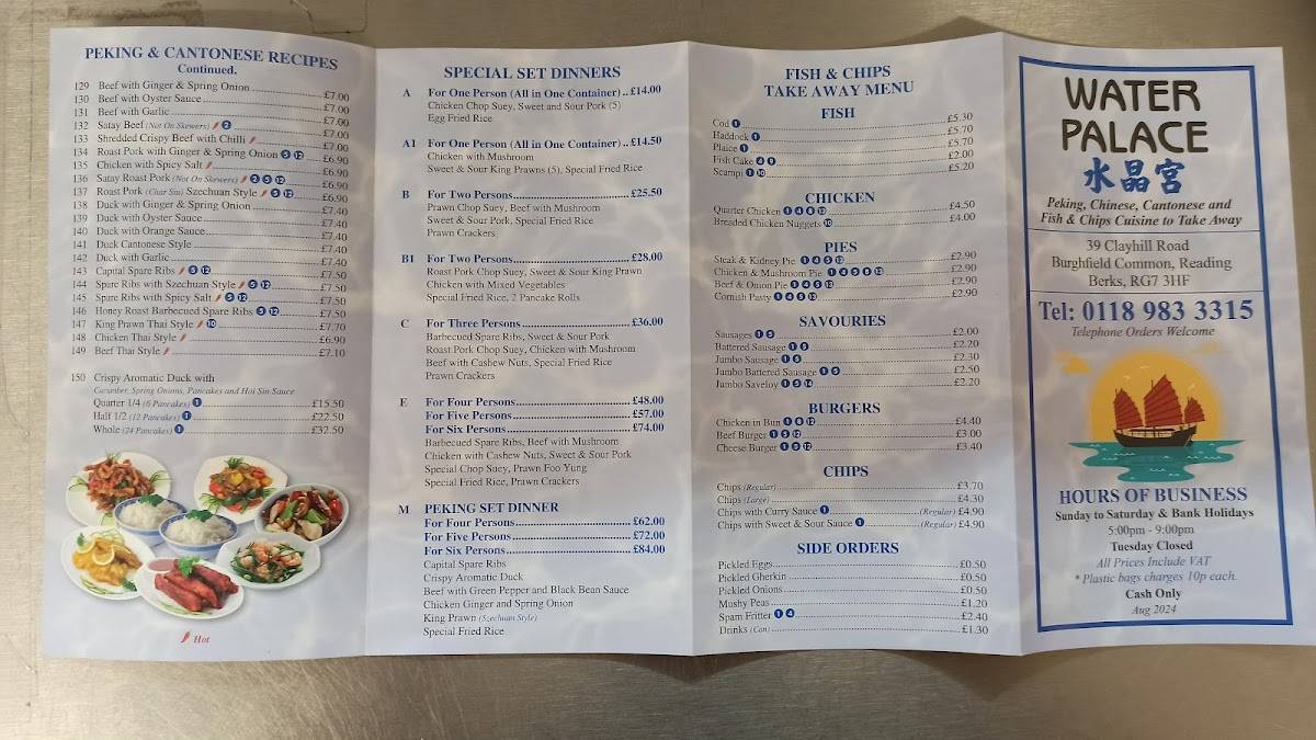 Menu at Water Palace fast food, Reading