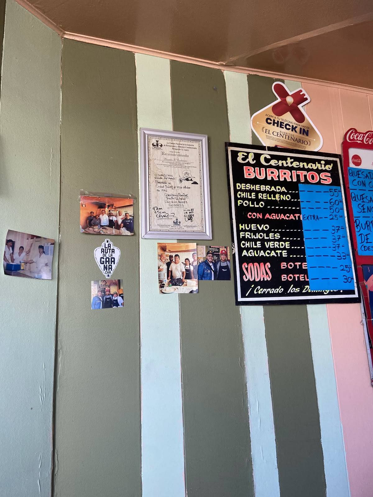 Carta del restaurante Burritos "Centenario", Ciudad Juarez