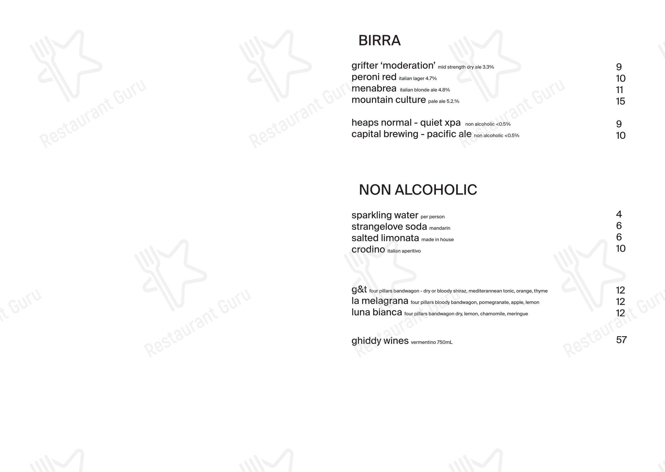 Menu at Busta restaurant, Manly