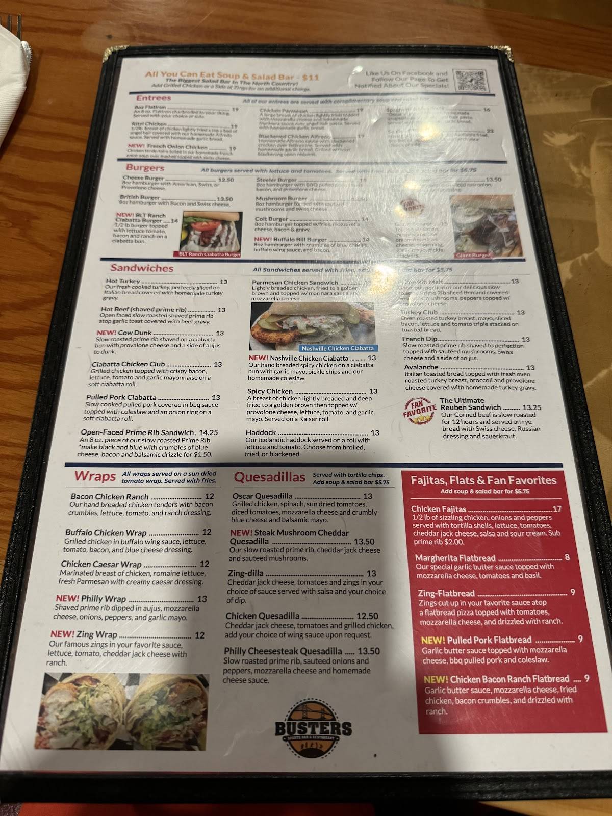 Menu at Buster's Restaurant, Ogdensburg