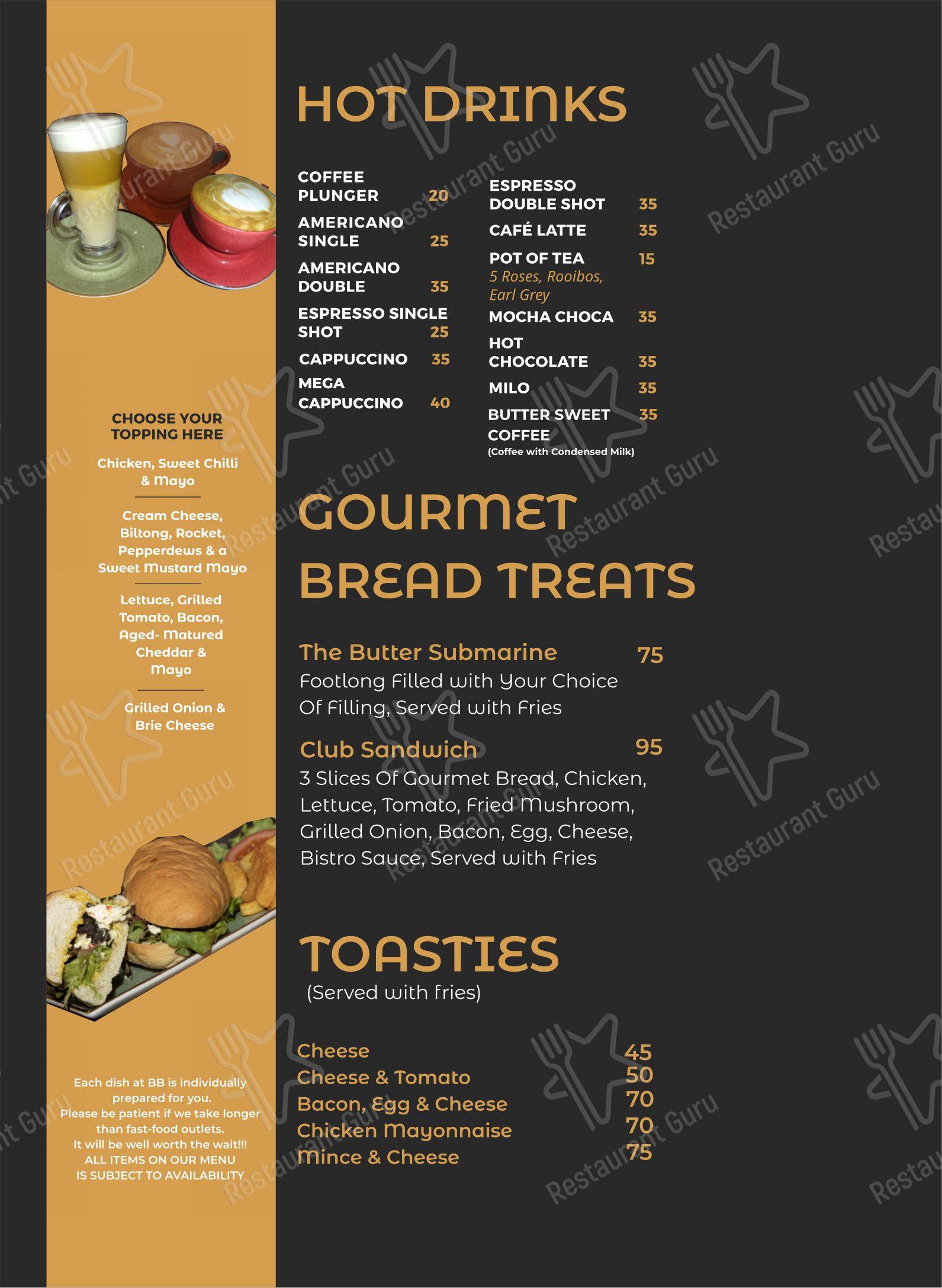 Menu at Butter Bistro pub & bar, Mokopane