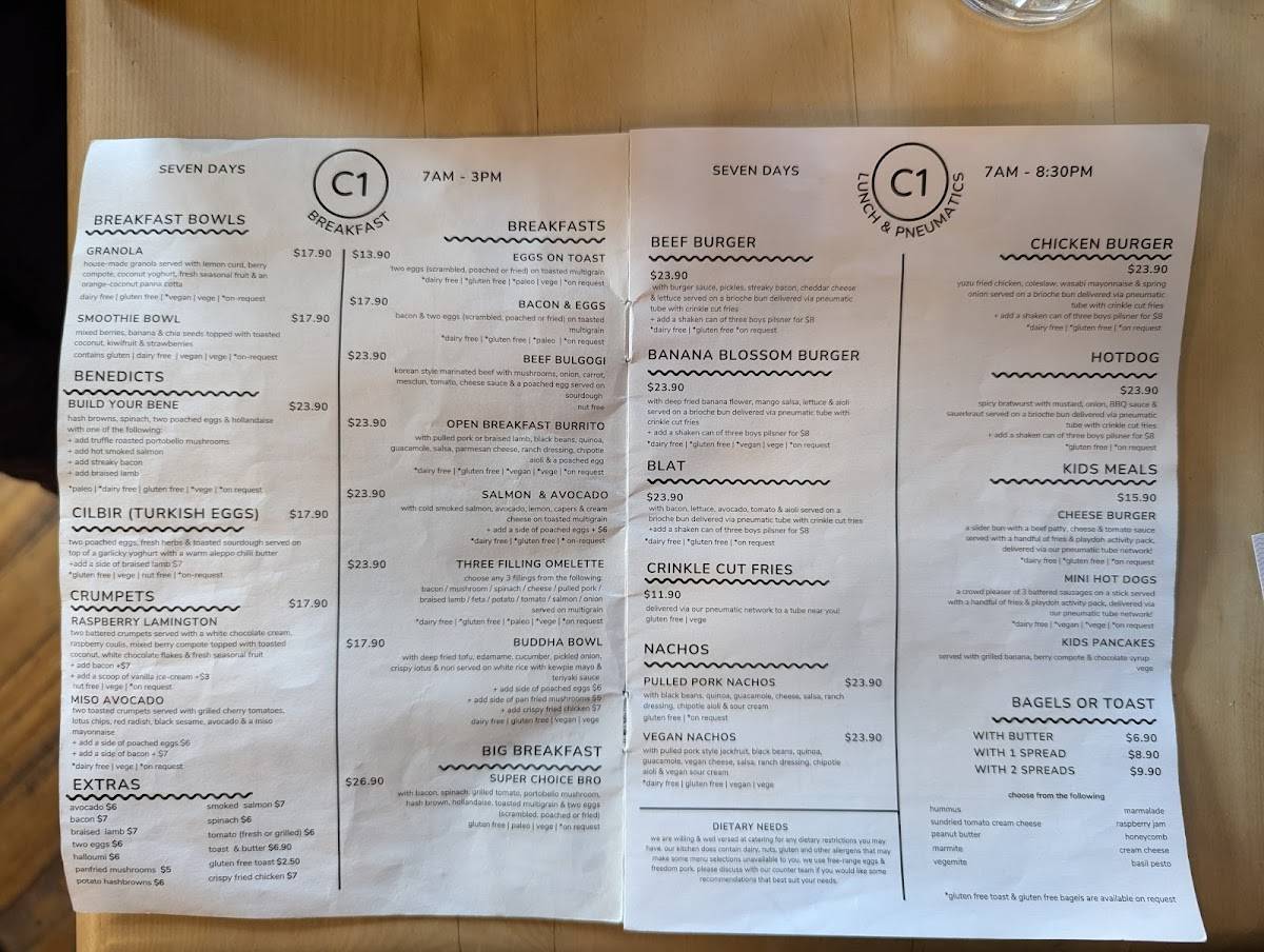Menu at C1 Espresso cafe, Christchurch, Old Post & Telegraph