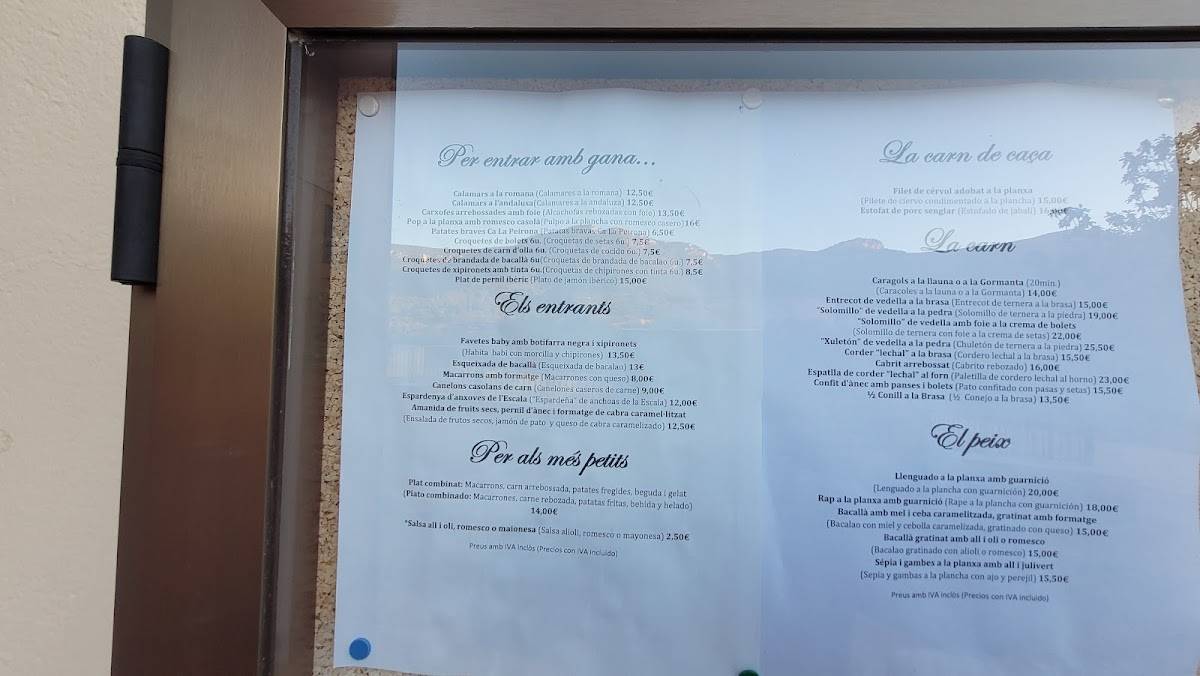 Carta del restaurante Ca La Peirona, Vilaplana