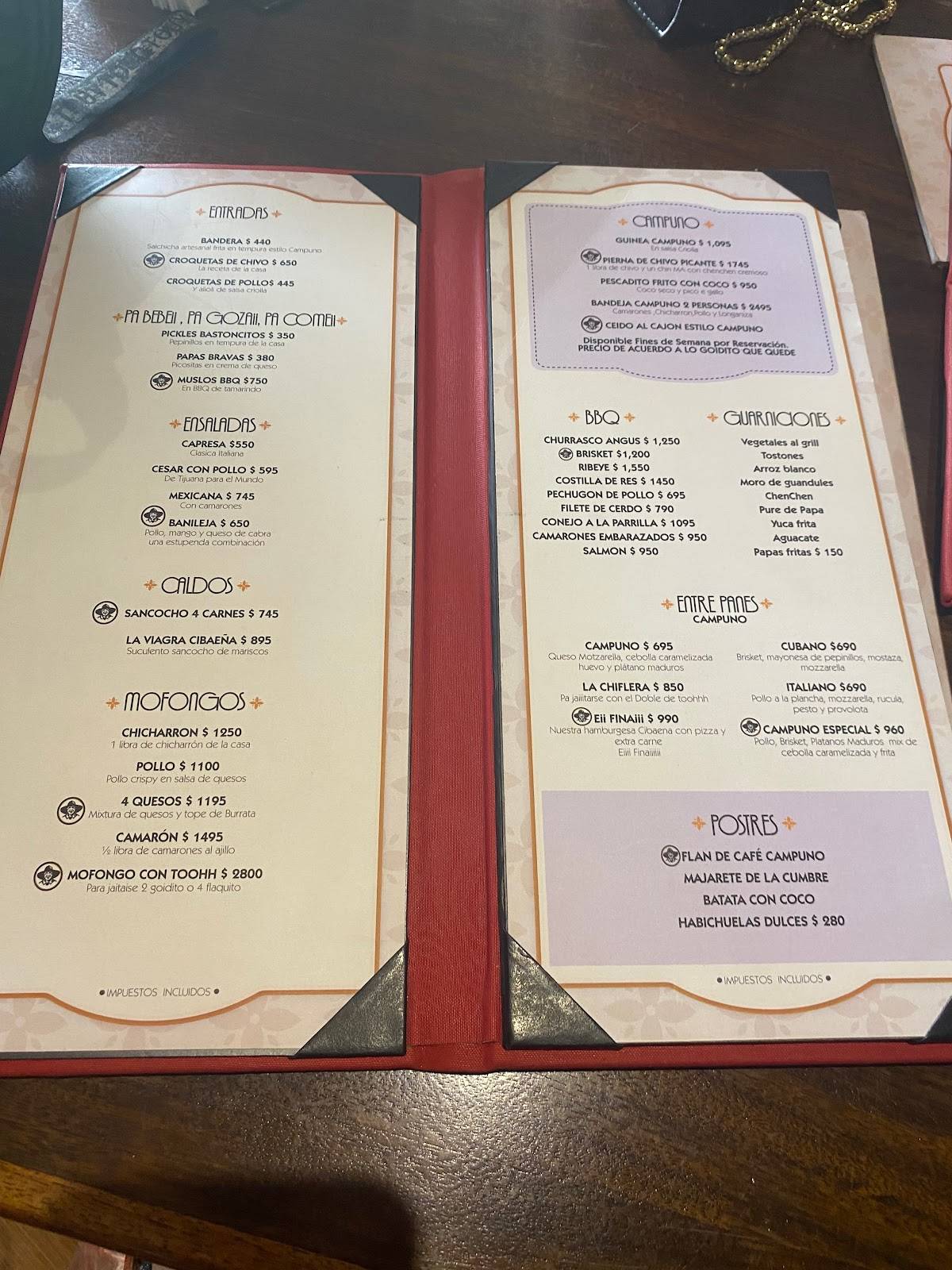 Carta del restaurante CAMPUNO VILLA OLGA, Santiago De Los Caballeros