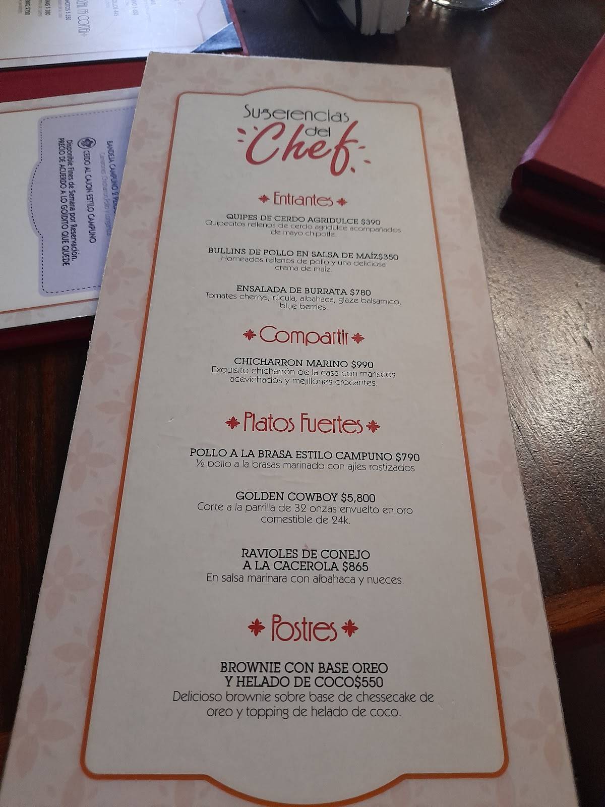Menu at CAMPUNO VILLA OLGA restaurant, Santiago De Los Caballeros