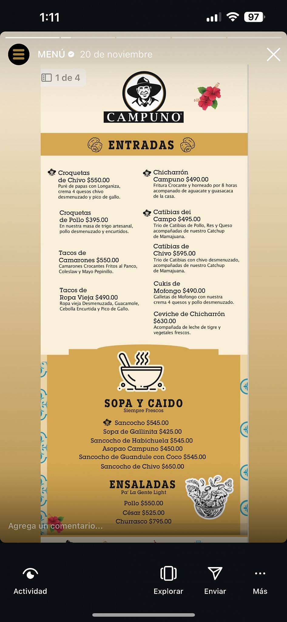 Menu at CAMPUNO restaurant, Santiago De Los Caballeros