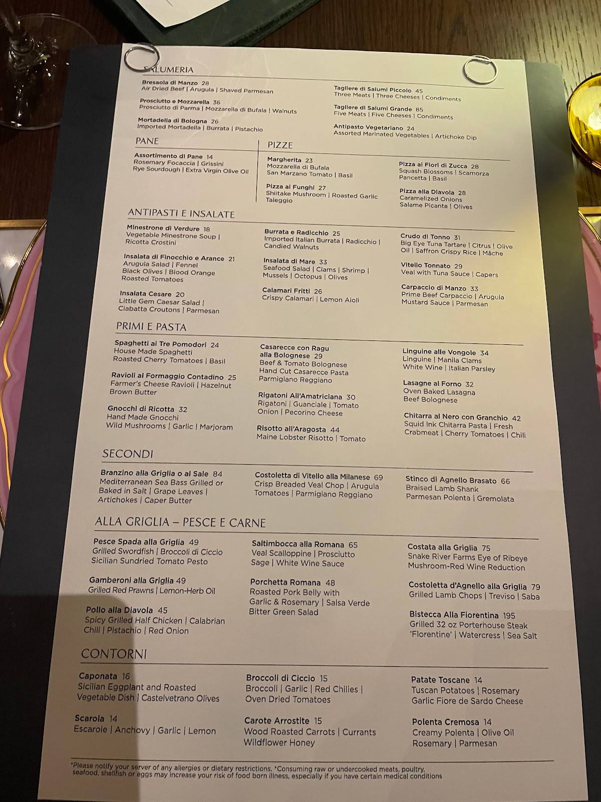 Menu at CARAMÁ restaurant, Las Vegas