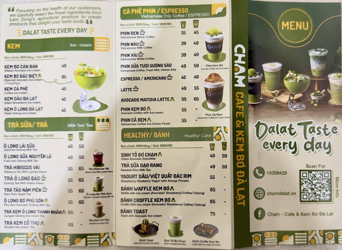 Menu at CHẠM Cafe & Kem Bơ Đà Lạt - Hoa Hồng, Ho Chi Minh City