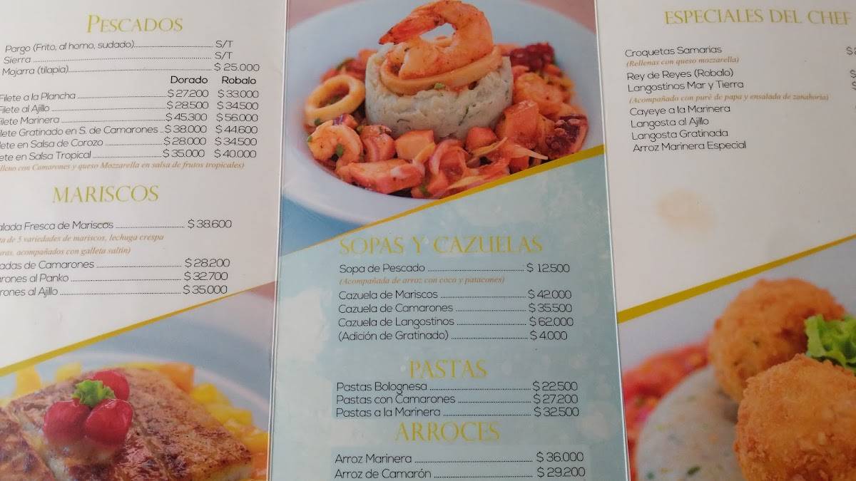 Carta del restaurante Chef Del Mar, Santa Marta