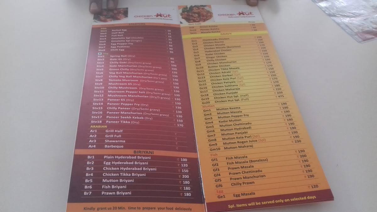 Menu at CHICKEN Hut, Kumbakonam, 114