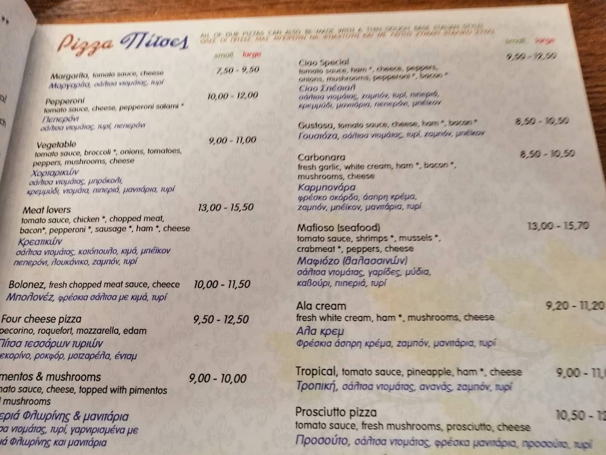 Menu at CIAO BAR RESTAURANT, Karpathos