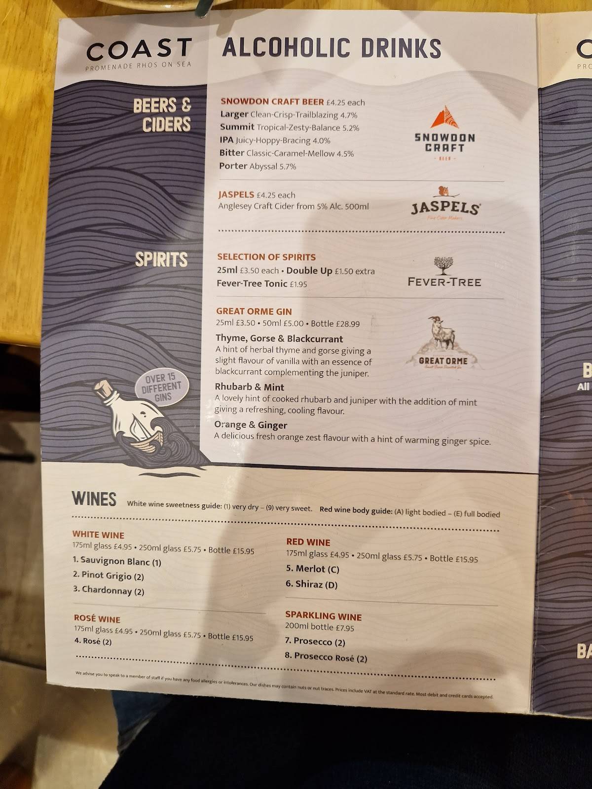 Menu at COAST Cafe & Gift Shop, Rhos on Sea