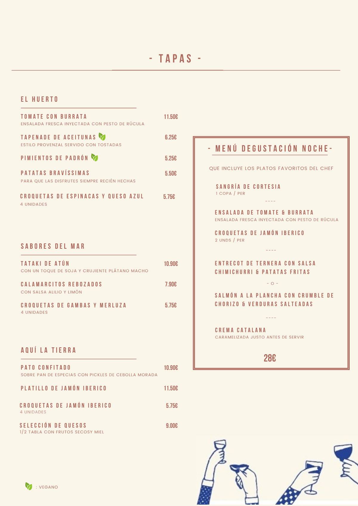 Carta de CONTIGO Bar & Restaurante, Barcelona