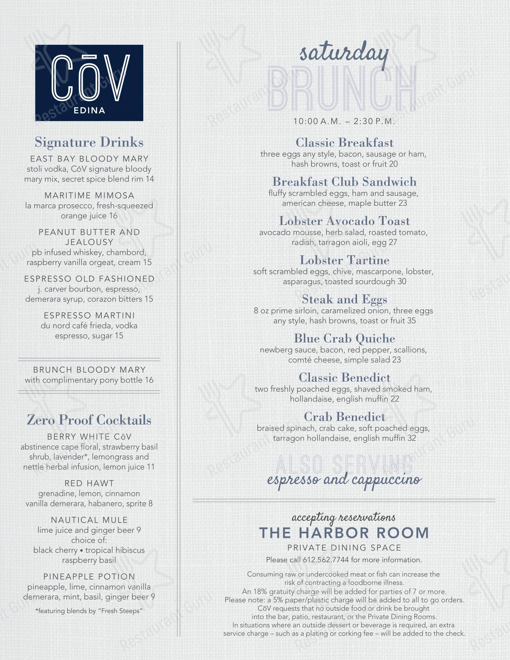 Menu at COV Edina pub & bar, Edina