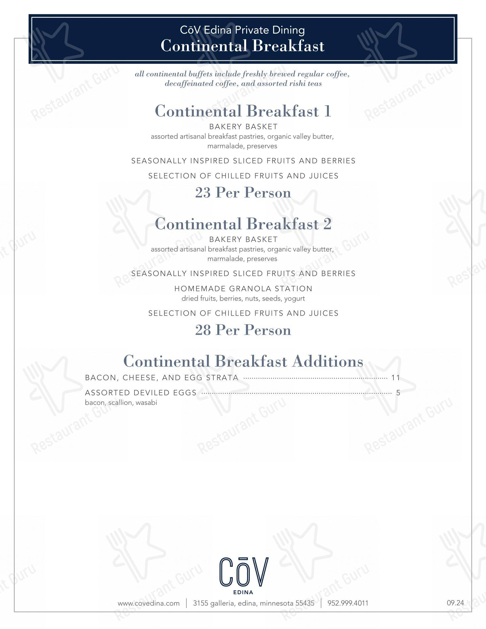 Menu at COV Edina pub & bar, Edina