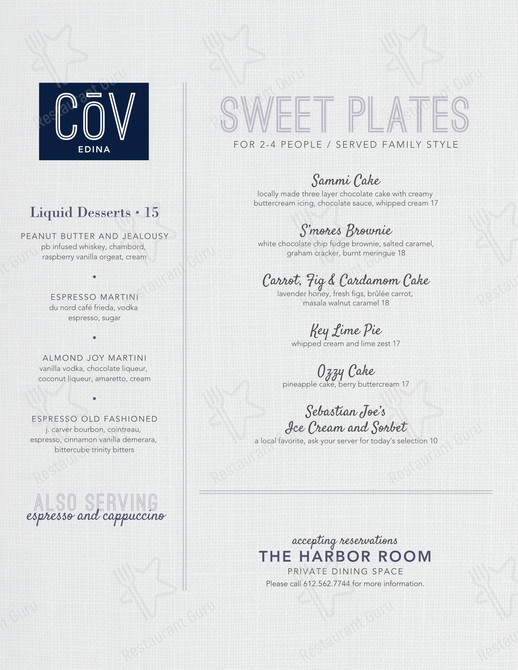 Menu at COV Edina pub & bar, Edina