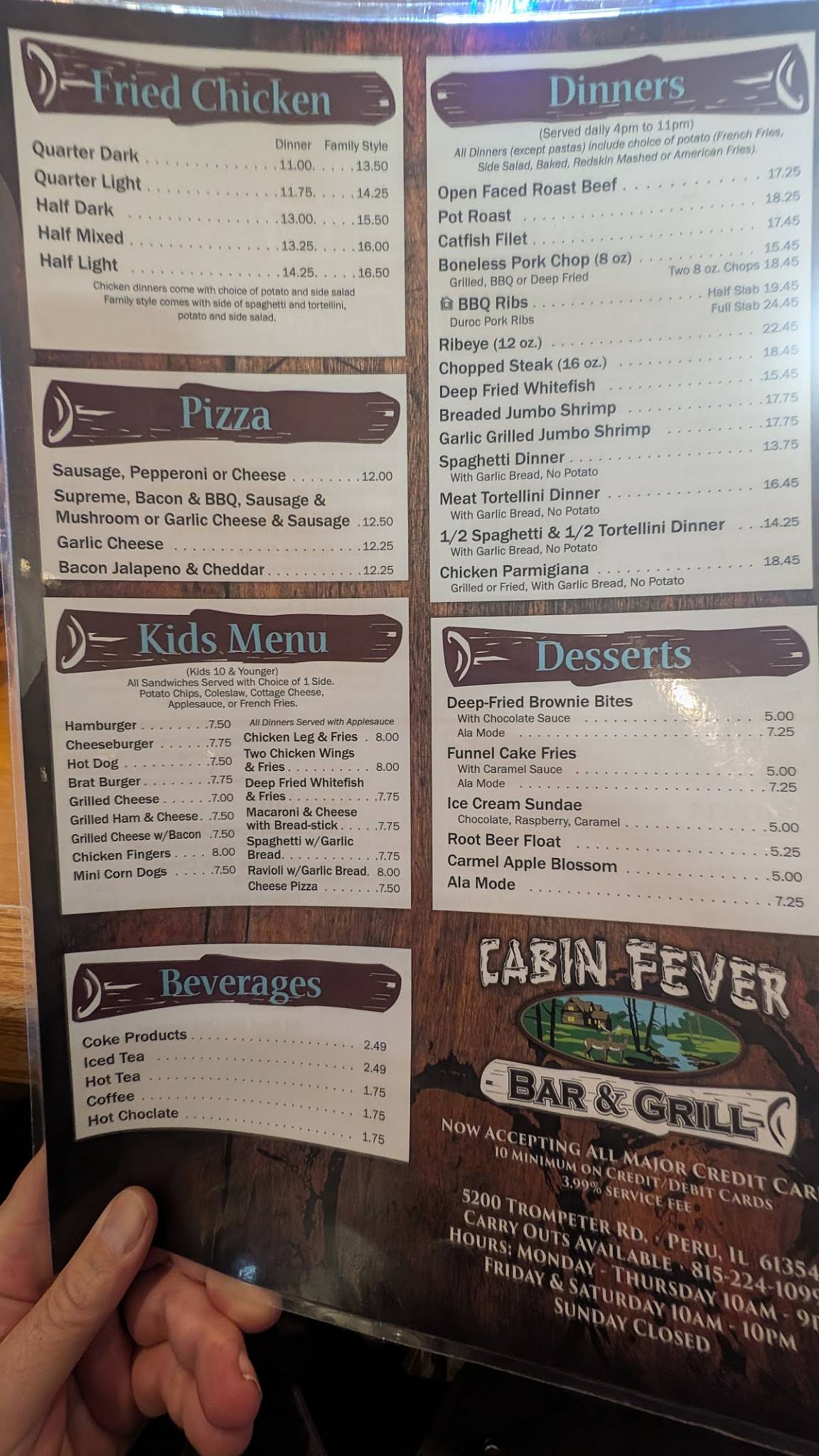 Menu at Cabin Fever Bar & Grill, Peru