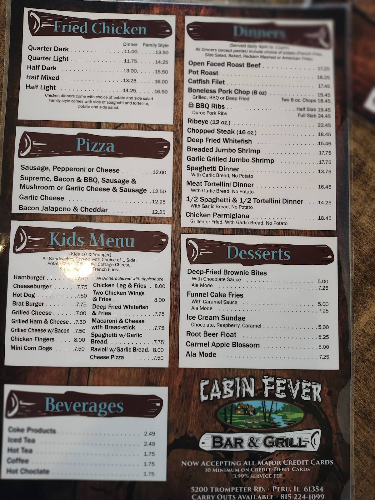 Menu at Cabin Fever Bar & Grill, Peru