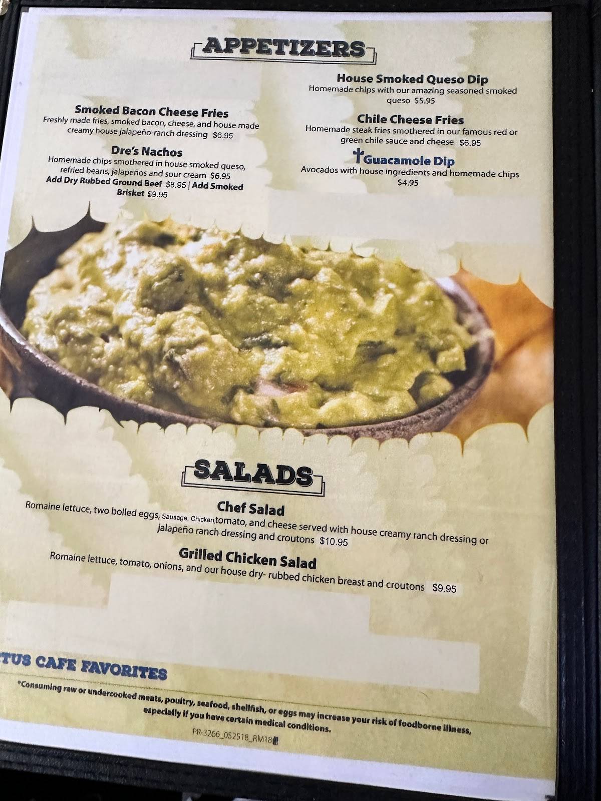 Menu at Cactus Cafe, Deming