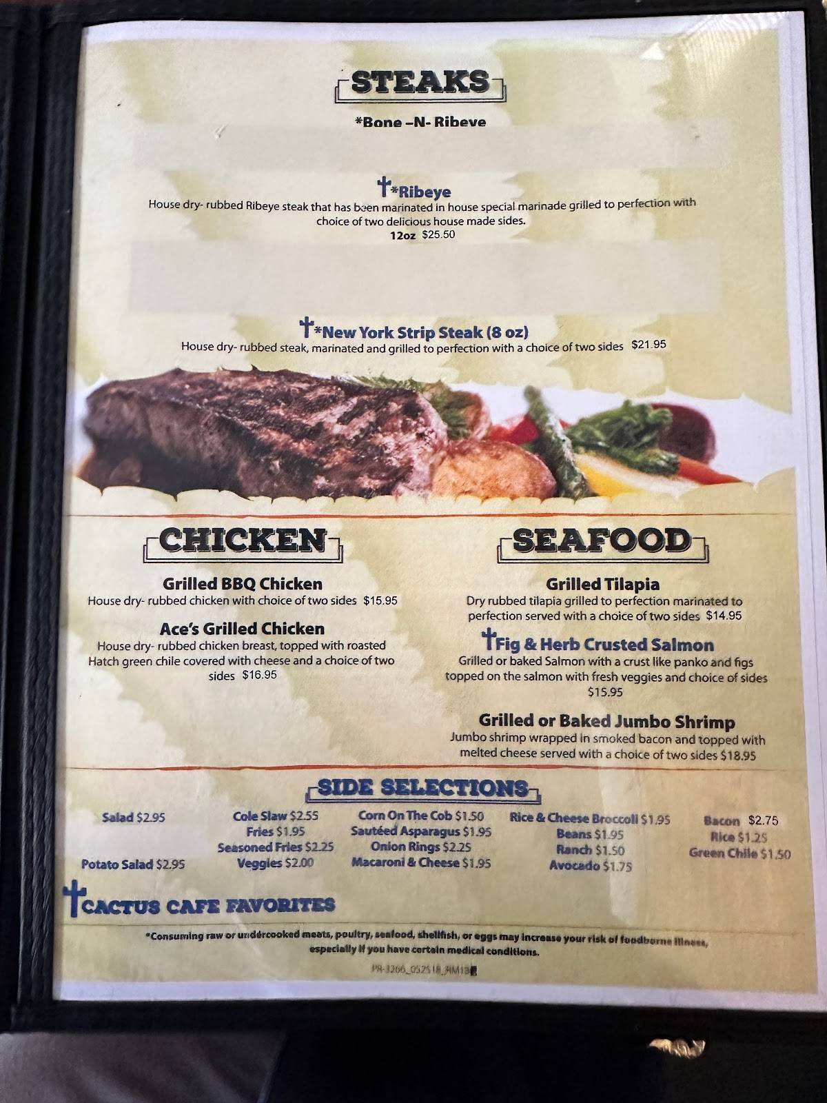 Menu at Cactus Cafe, Deming