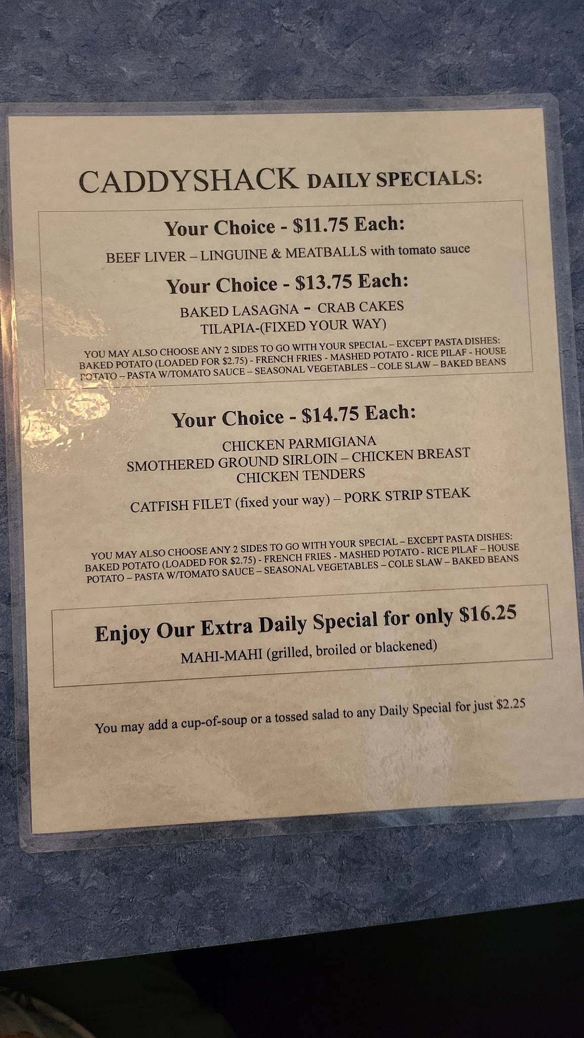Menu at Caddyshack Bar & Grill, Sebring