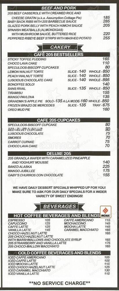 Menu at Cafe 205, Quezon City