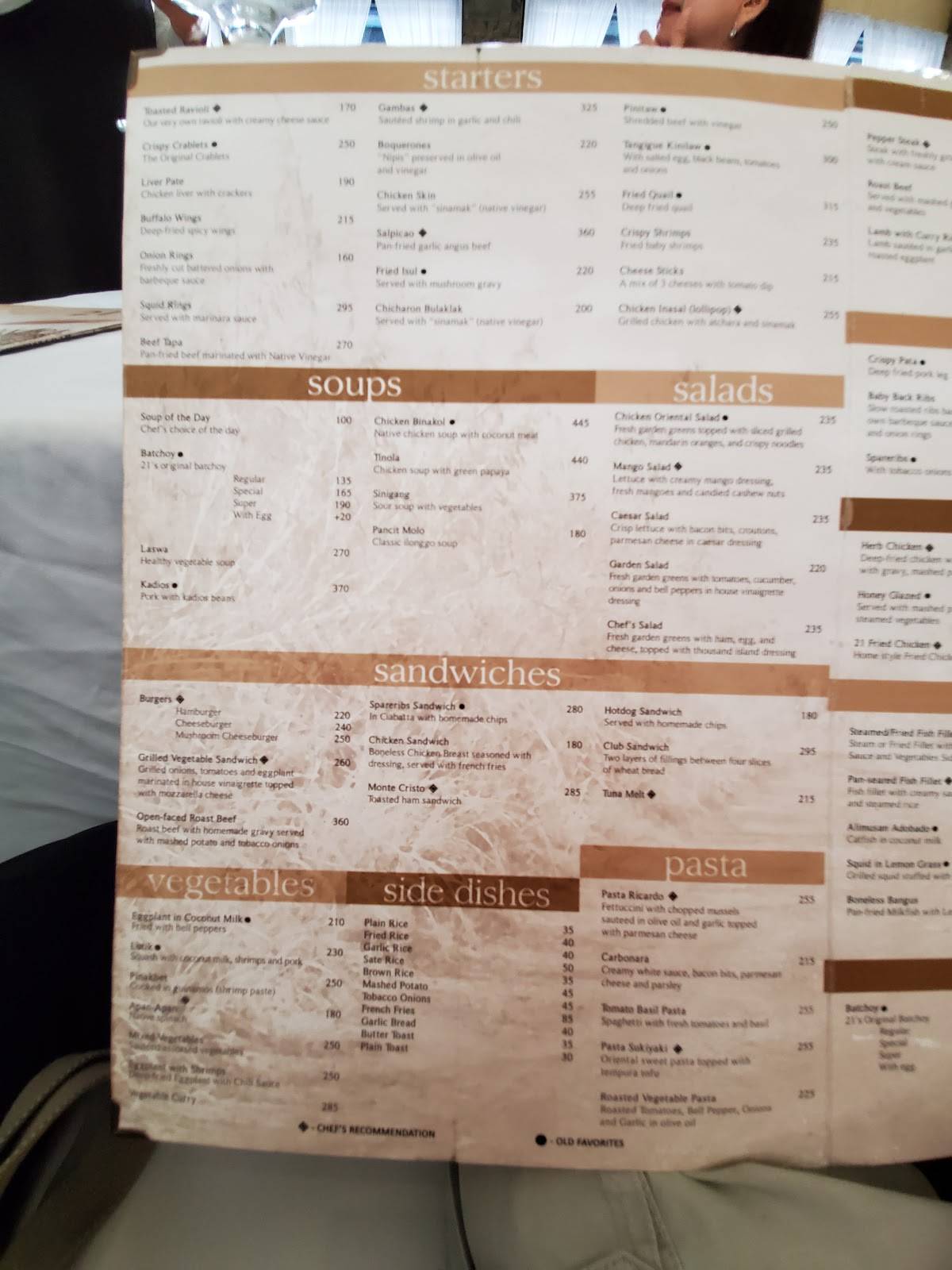 Menu at 21 Restaurant, Bacolod, 21 Lacson St