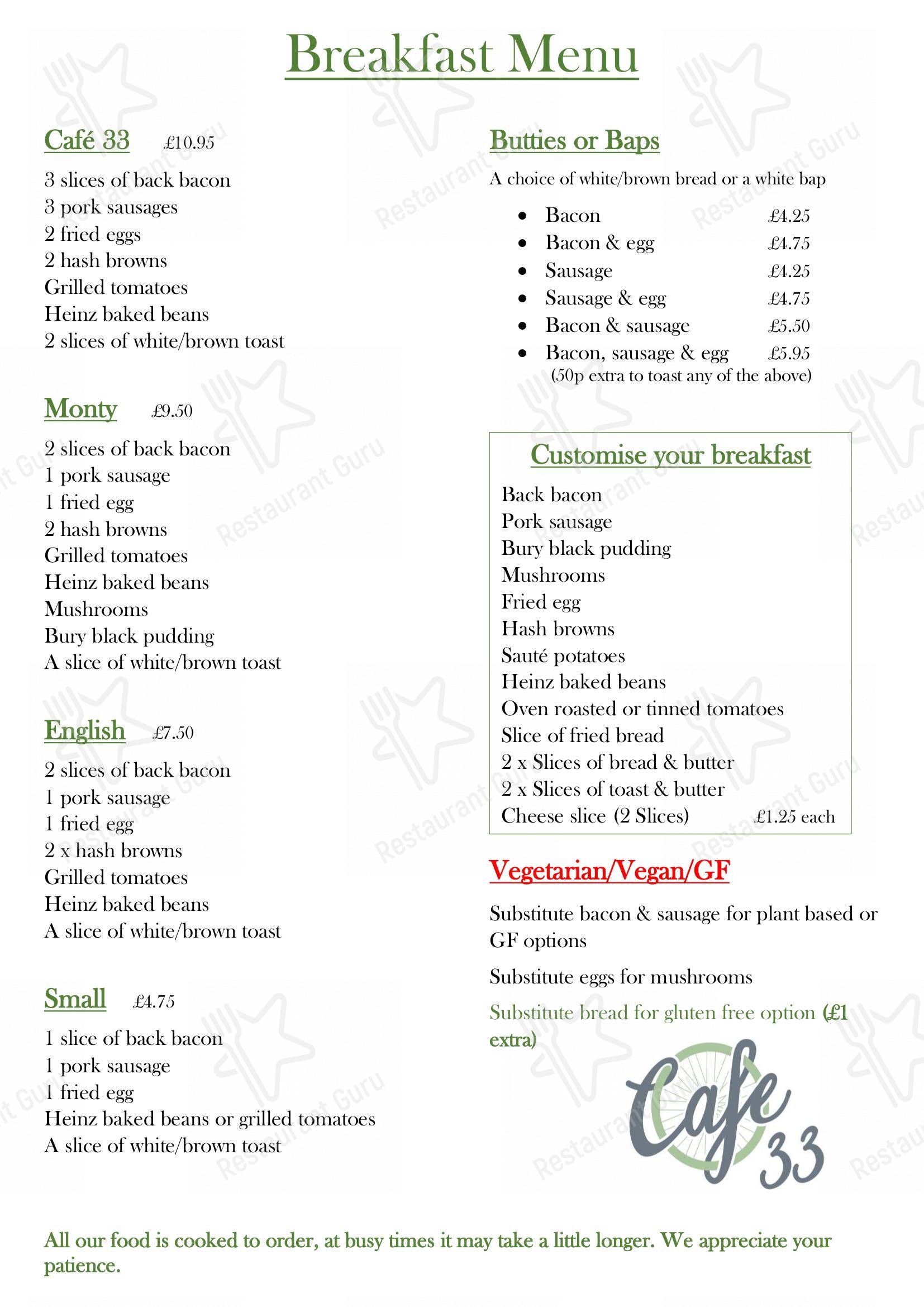 Menu at Cafe 33 brean, Brean