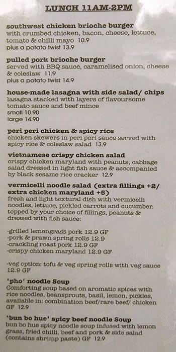 Menu at Cafe 747, Tullamarine