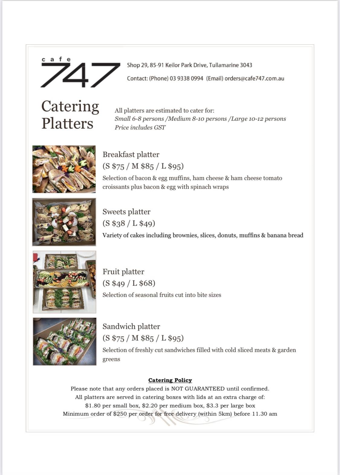 Menu at Cafe 747, Tullamarine