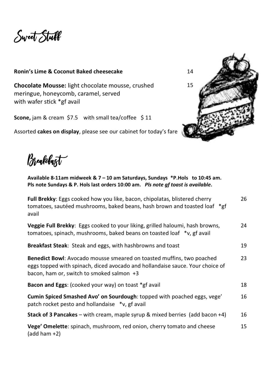 Menu at Avocados Bar & Café, Kelmscott