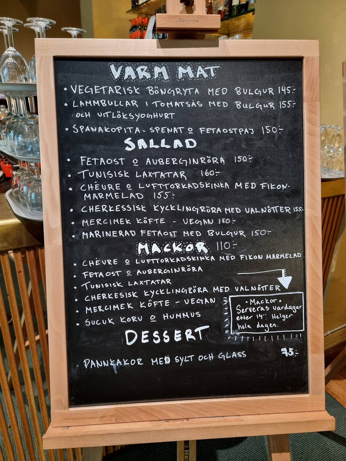 Menu at Bagdad Café cafe, Stockholm