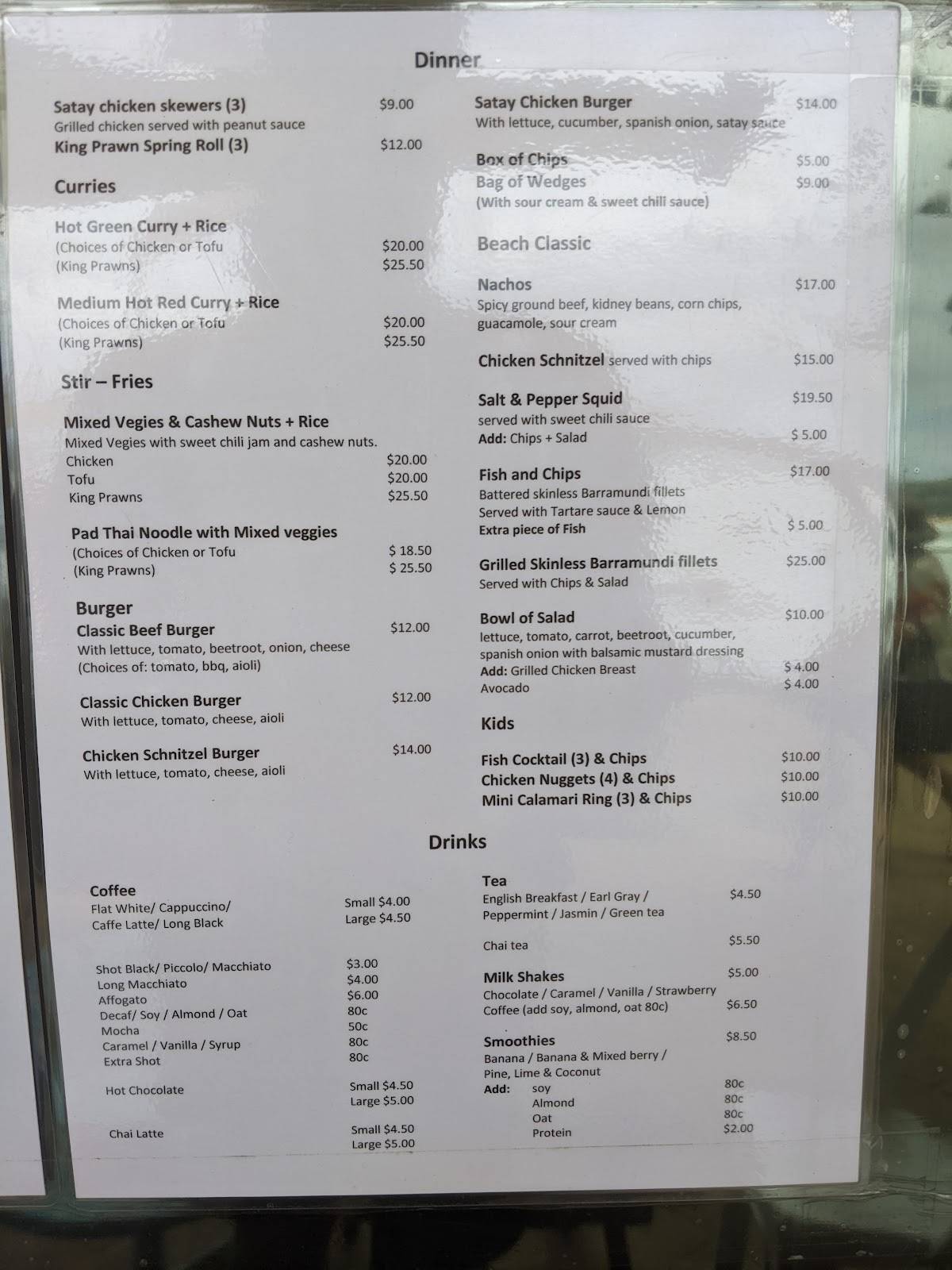 Carta de Barefoot Café, Macmasters Beach
