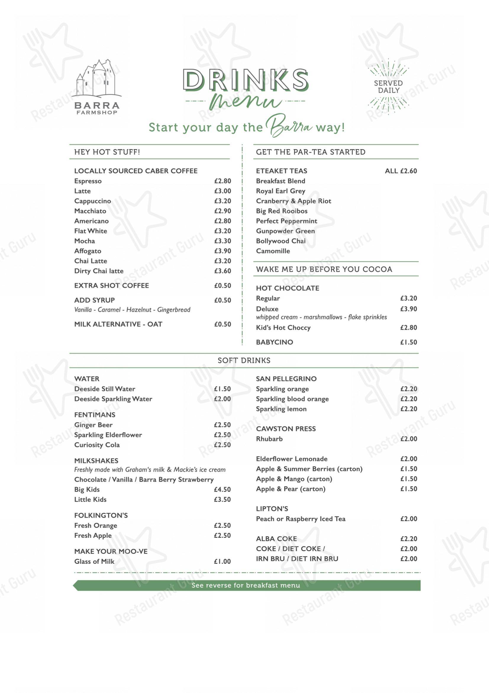 Menu at Barra Farm Shop & Kitchen, Oldmeldrum