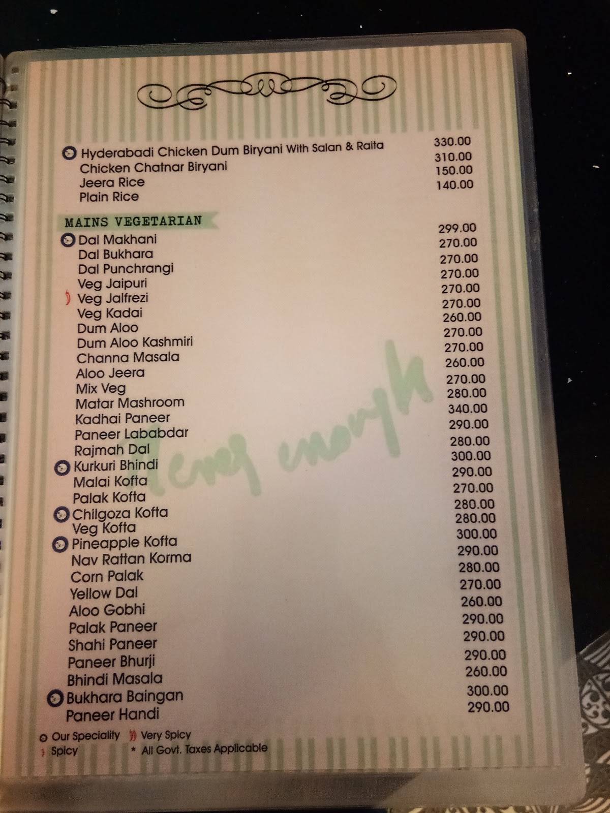 Menu at Bon Gateau, Amritsar