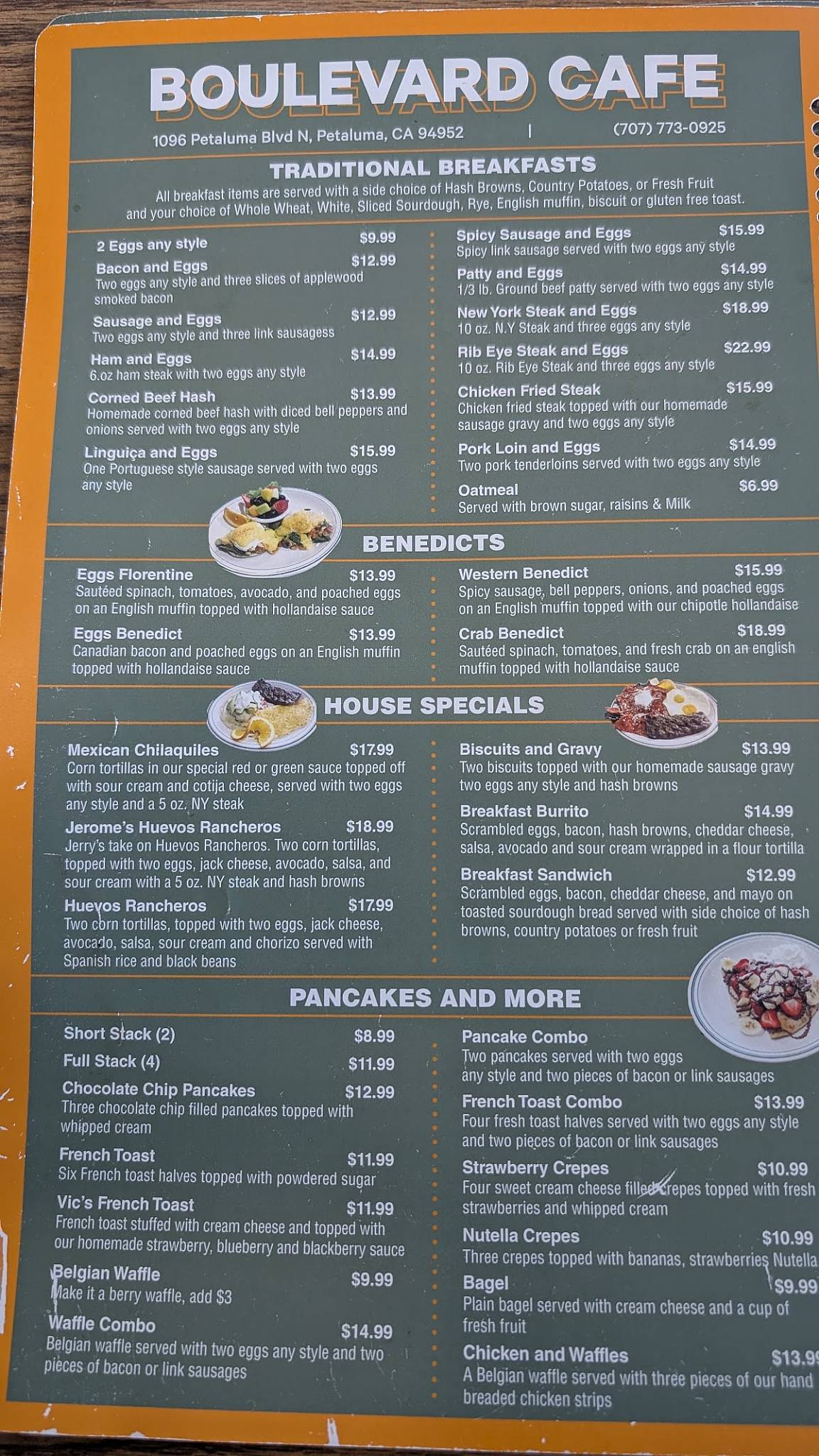 Menu at Boulevard Cafe & Grill, Petaluma