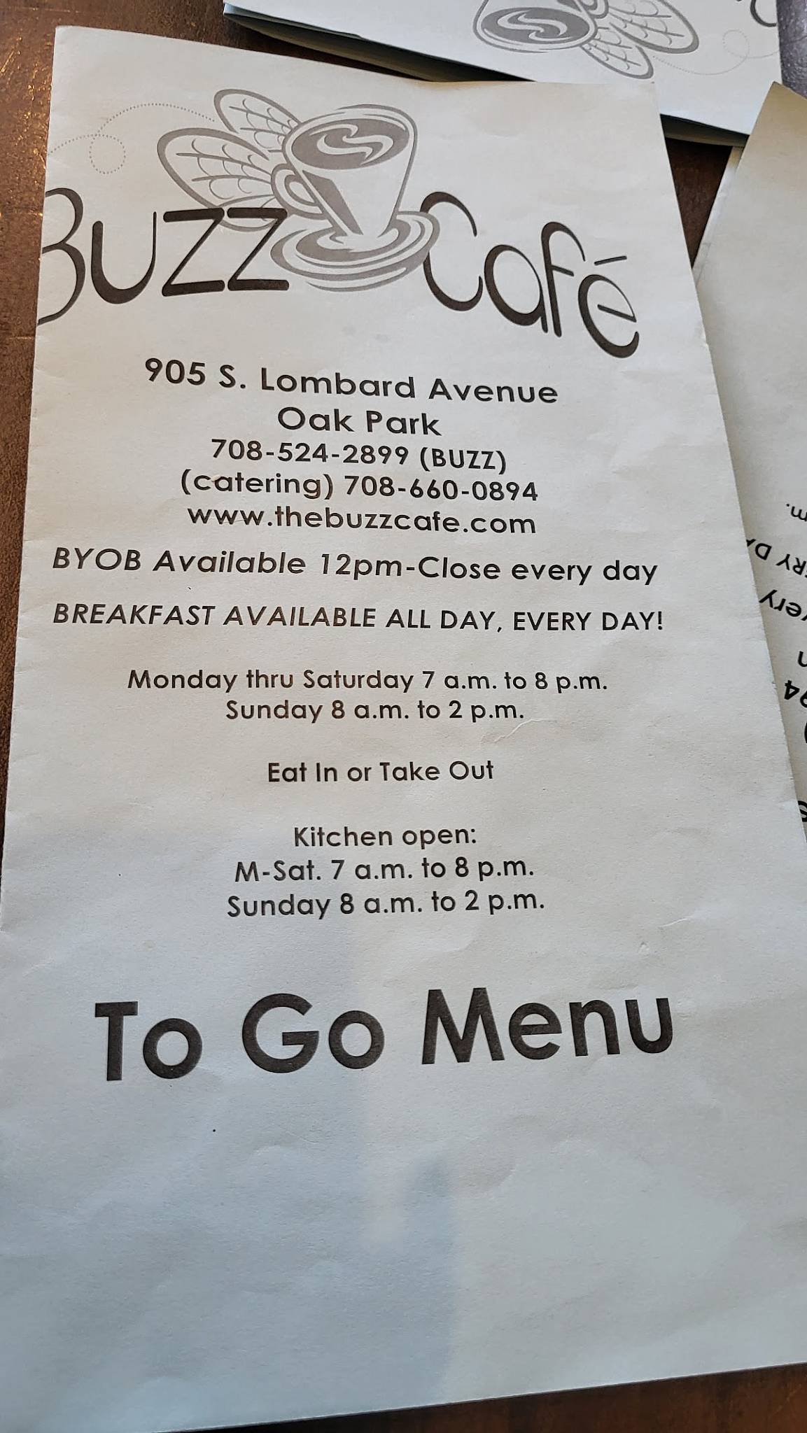 Menu at Buzz Cafe by Kribi Coffee, Oak Park, 905 S Lombard Ave